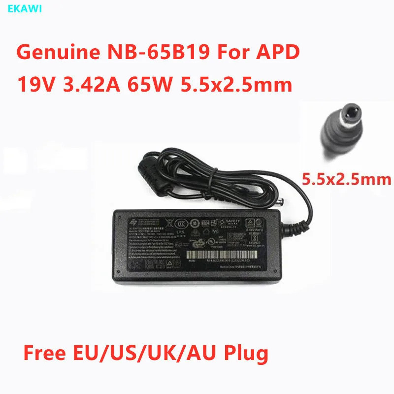 Genuine APD NB-65B19 19.0V 3.42A 65.0W 5.5x2.5mm AC Adapter For ...