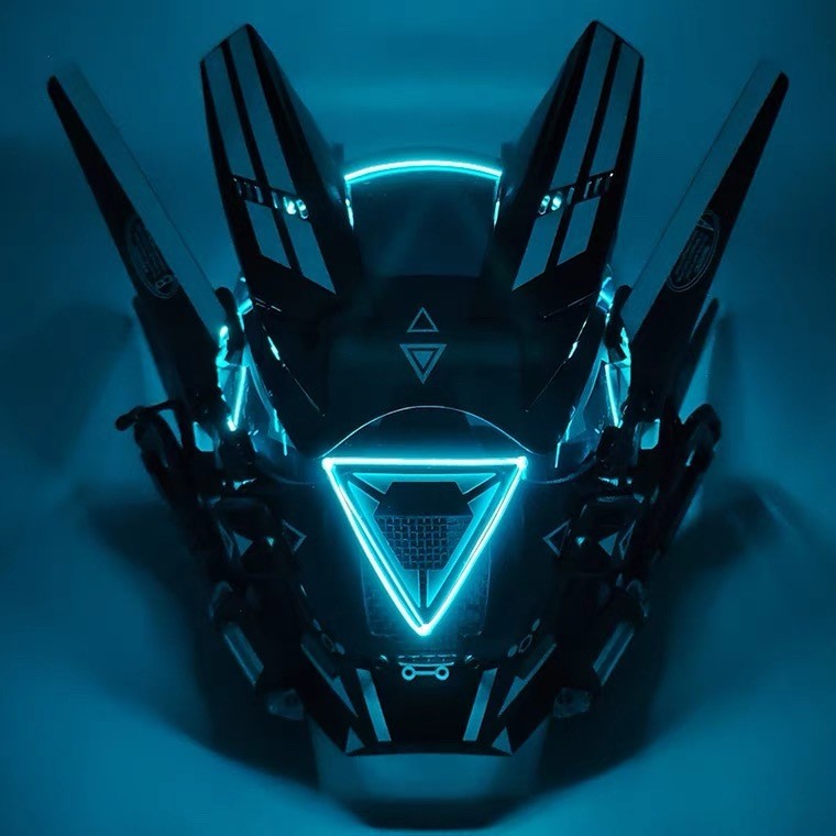 Cyberpunk Mask Predator Helmet cosplay Male Mecha Glowing Full Face ...