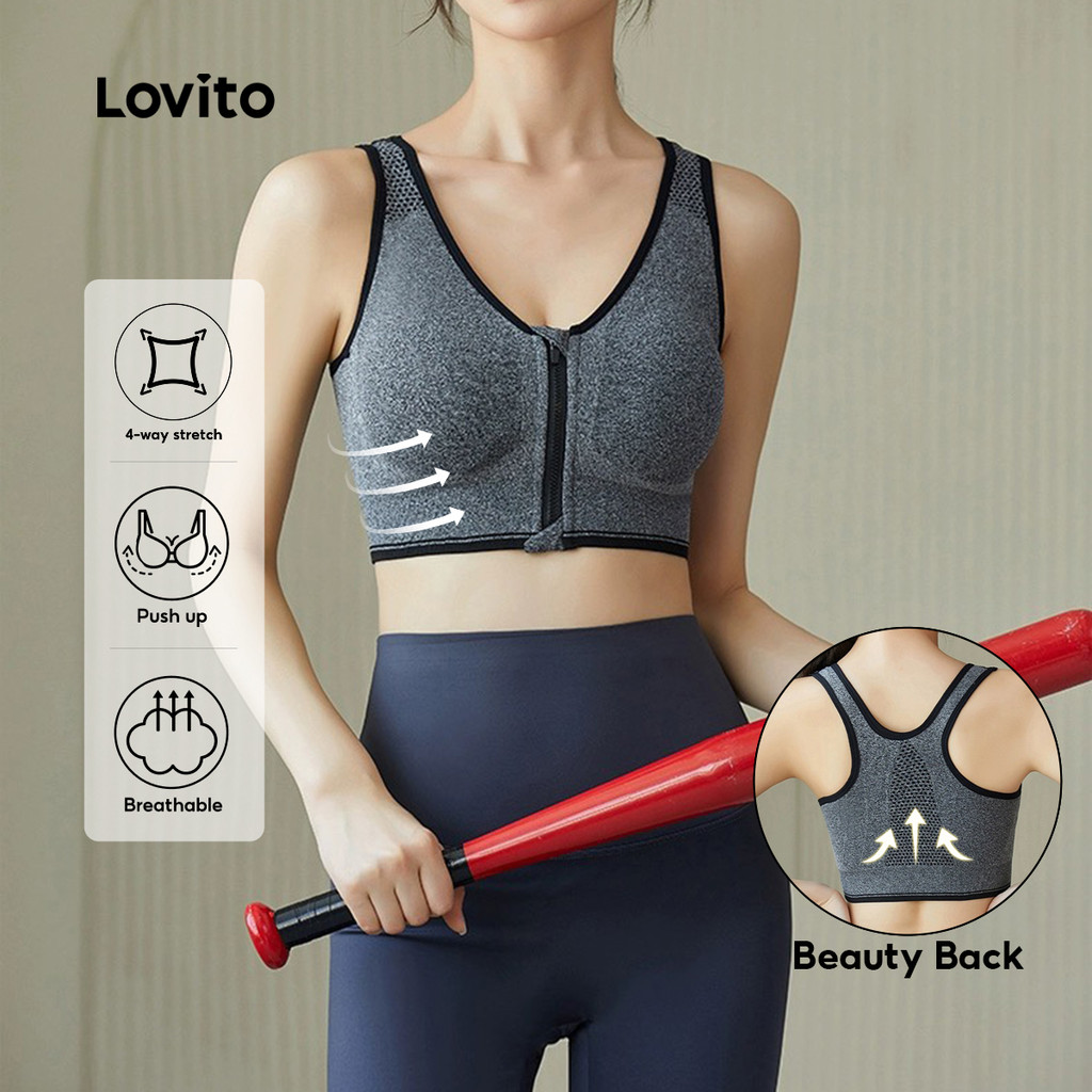 Lovito Women Sports Bra Push up High Impact Front Yoga Pickleball ...
