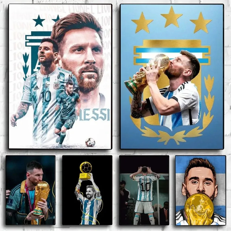 Football Star M-Messi Wallpaper Poster Club Bar Poster Wall Art Canvas ...