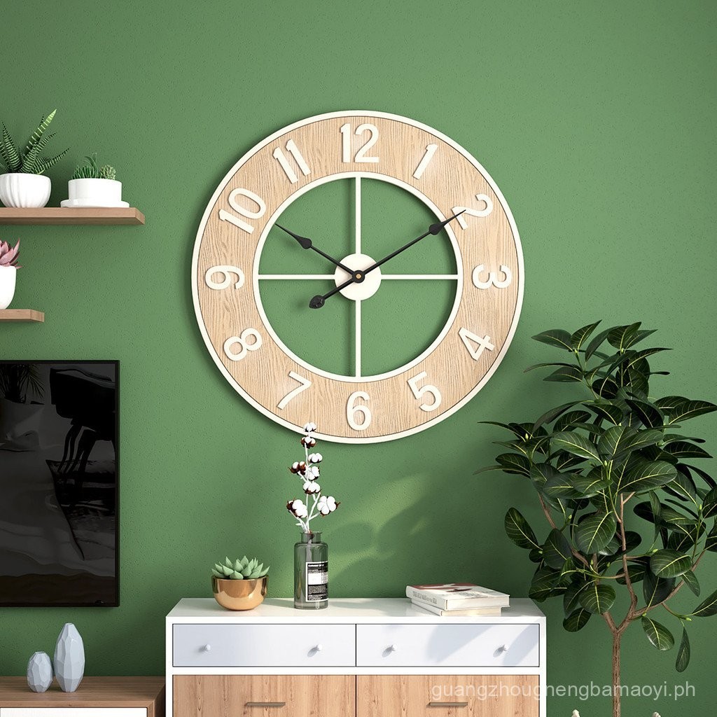 Creative Iron Wall Clock Product Wooden Nordic Style Living Room Study ...