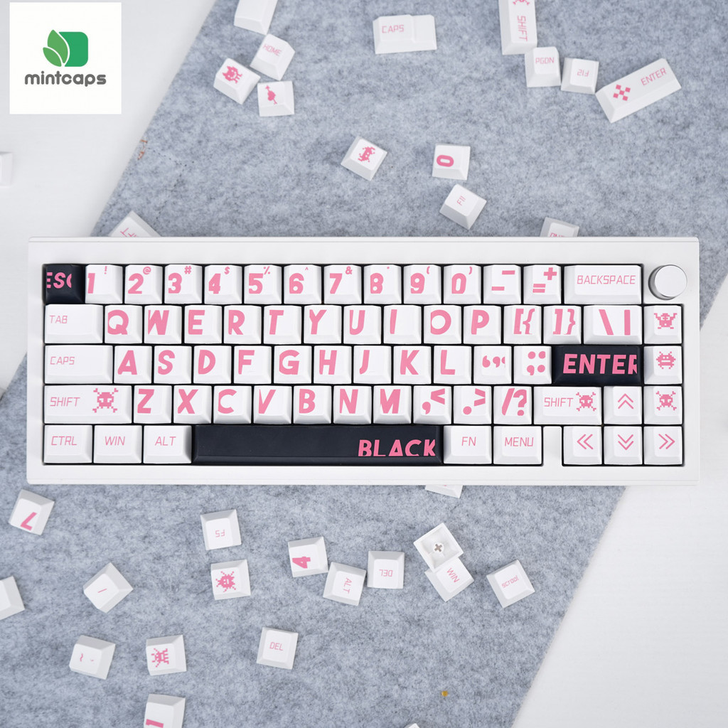 Mintcaps Large Font keycaps White Pink PBT Cherry Profile keycaps set ...
