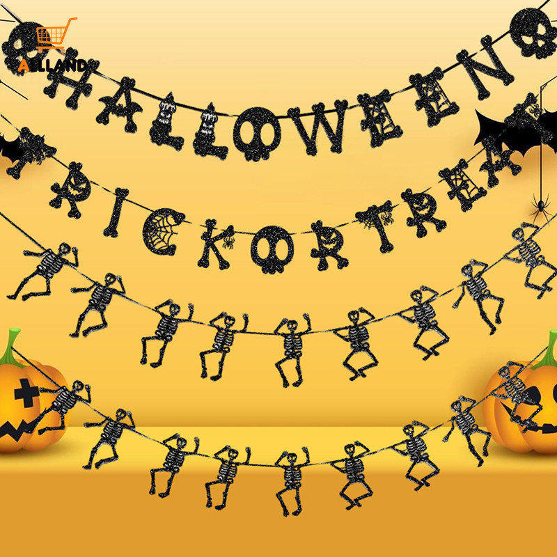 Halloween Trick or Treat Black Alphabet Hanging Flags - Frightening ...