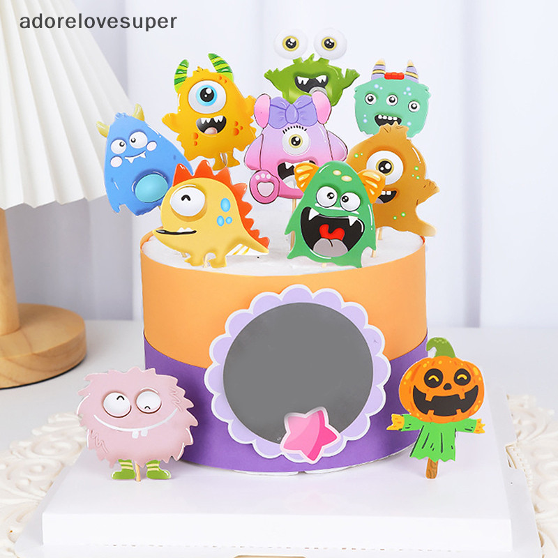 AD1PH Halloween Cake Topper Cute Monster Cake Flags Happy Birthday Baby ...