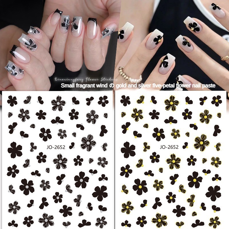 Simple Chanel Style Five-petal Flower Nail Art Sticker / Black and ...