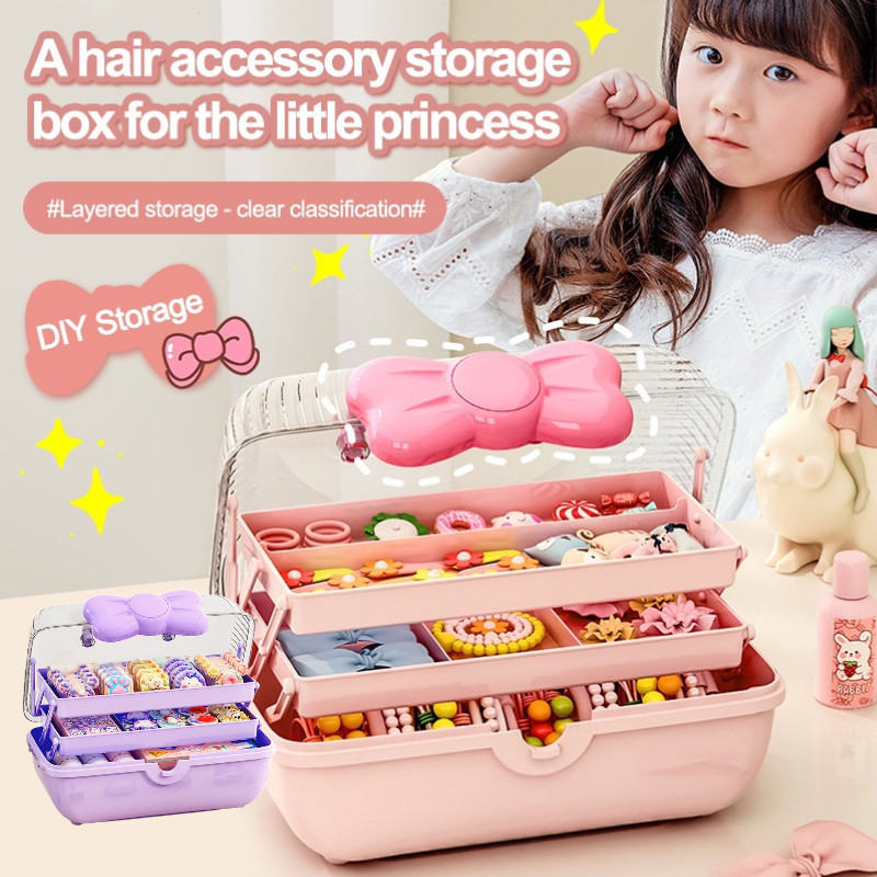 Multi-layer hair clip storage box cute girl bow jewelry headband ...