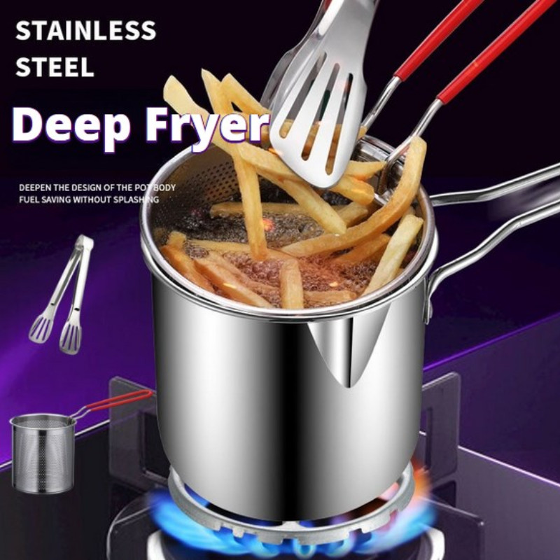 【COD】304 Stainless Steel Deep Frying Pan with Strainer and Tongs ...