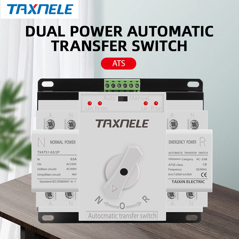 ATS 2P 63A Dual Power Automatic Transfer Switch AC230V MCB Auto Changeover Switch Circuit ...