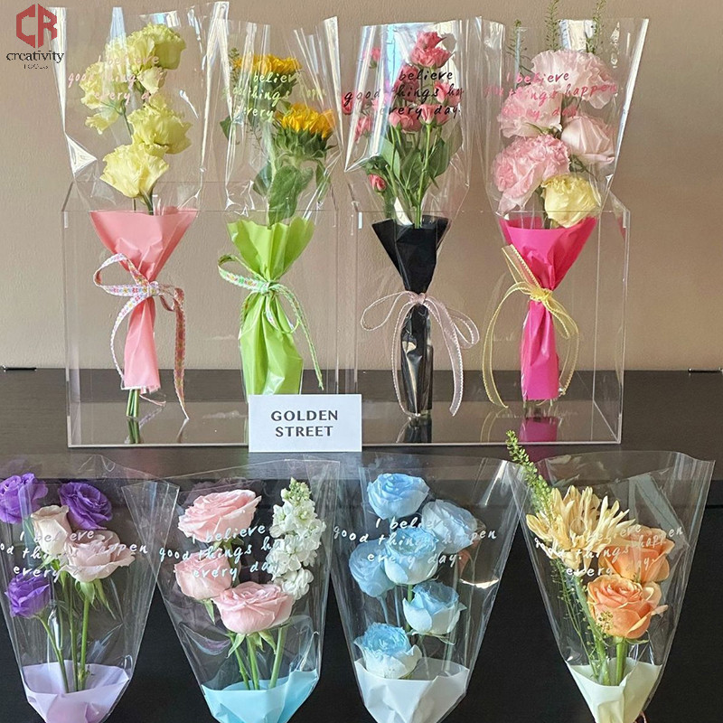 [CR] 10pcs Single Rose Sleeves Flower Wrapping Bag Bouquet Packaging ...