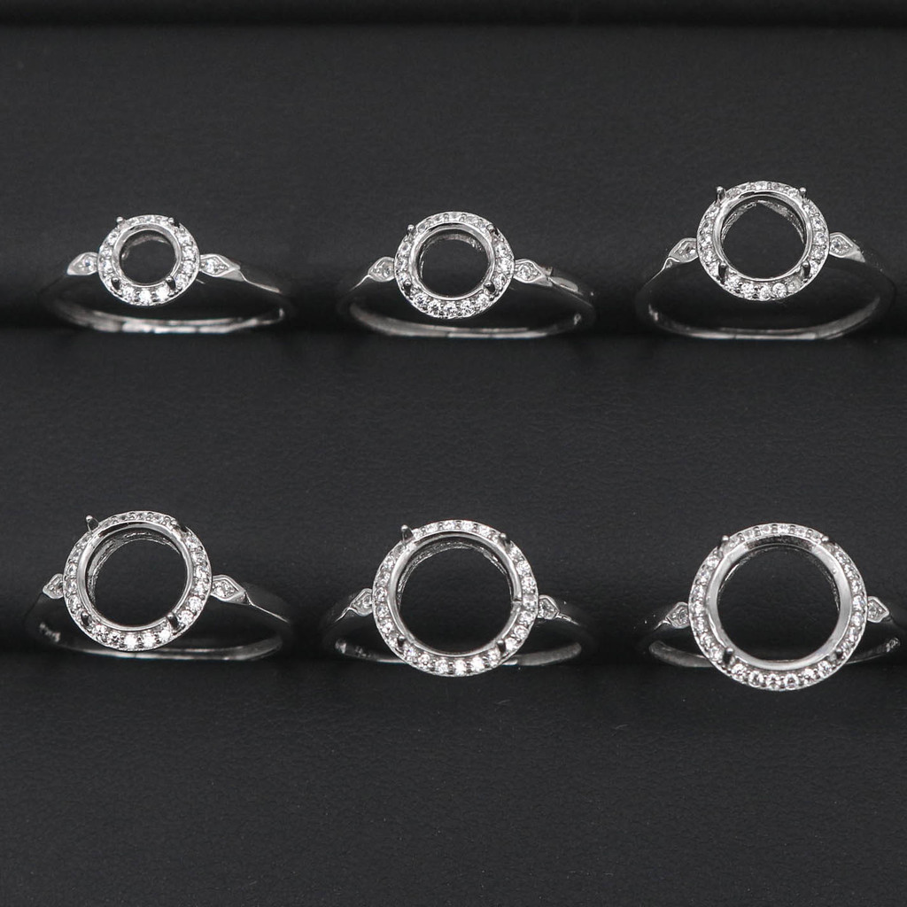 S925 Ring Setting Silver round 5-15 M Four-Claw Open Mouth Ring Frame Jade Inlaid Colored Gem ...