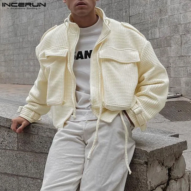 INCERUN Men Vintage Casual Plaid Pocket Long Sleeve Solid Jackets ...