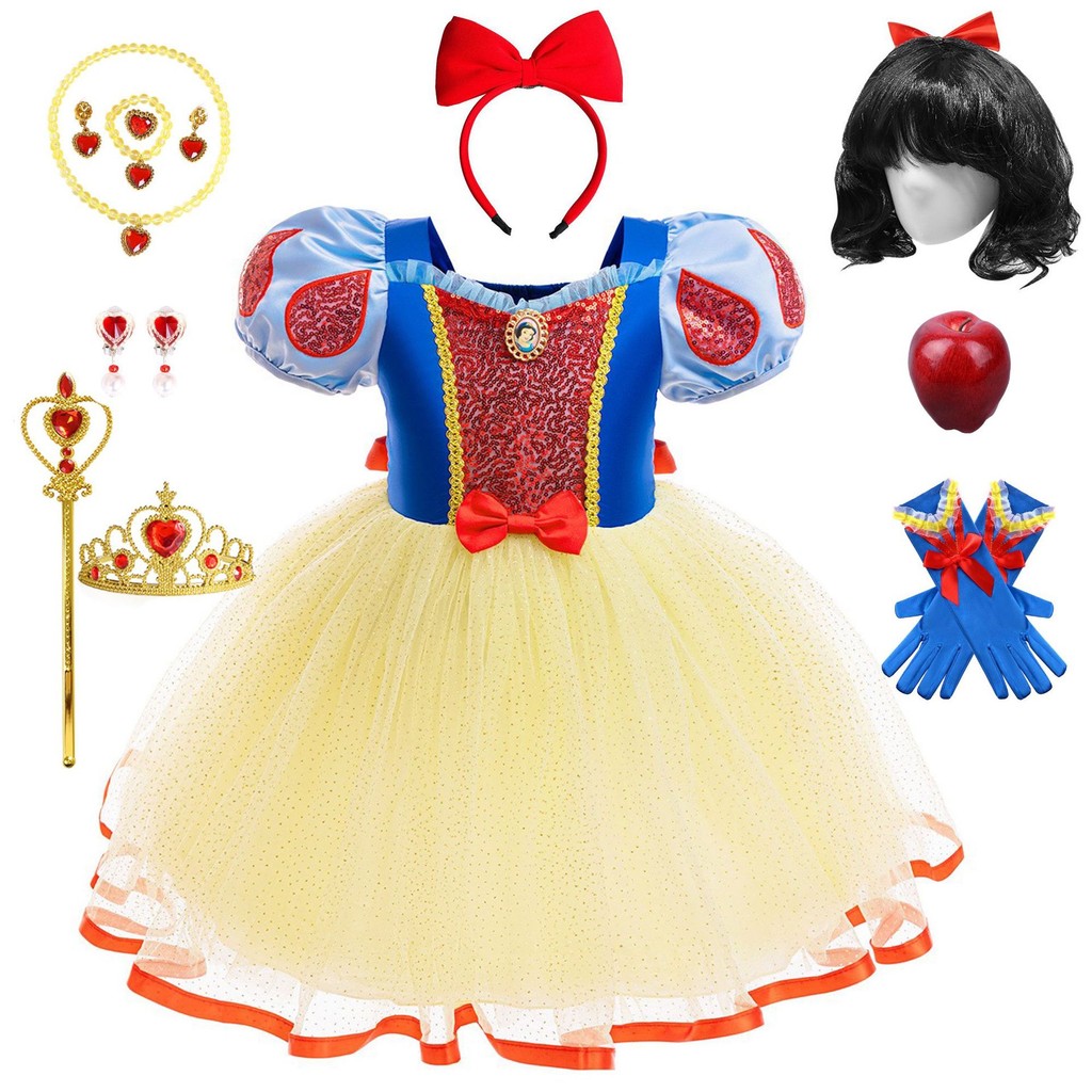 2024 Summer Snow White Girl Birthday Puffy Gauze Skirt Puff Sleeve Girl ...