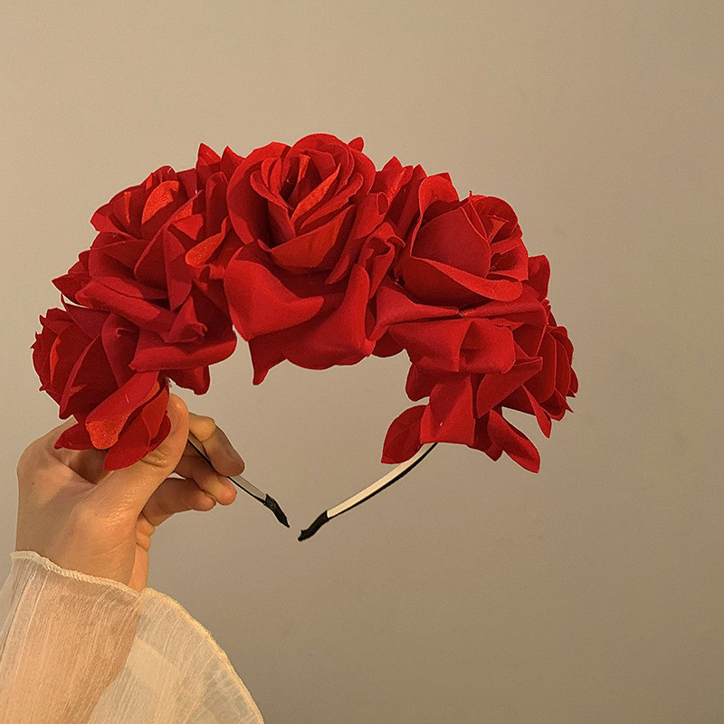 French Retro Red Rose Flower Headband for Women with High-end ...