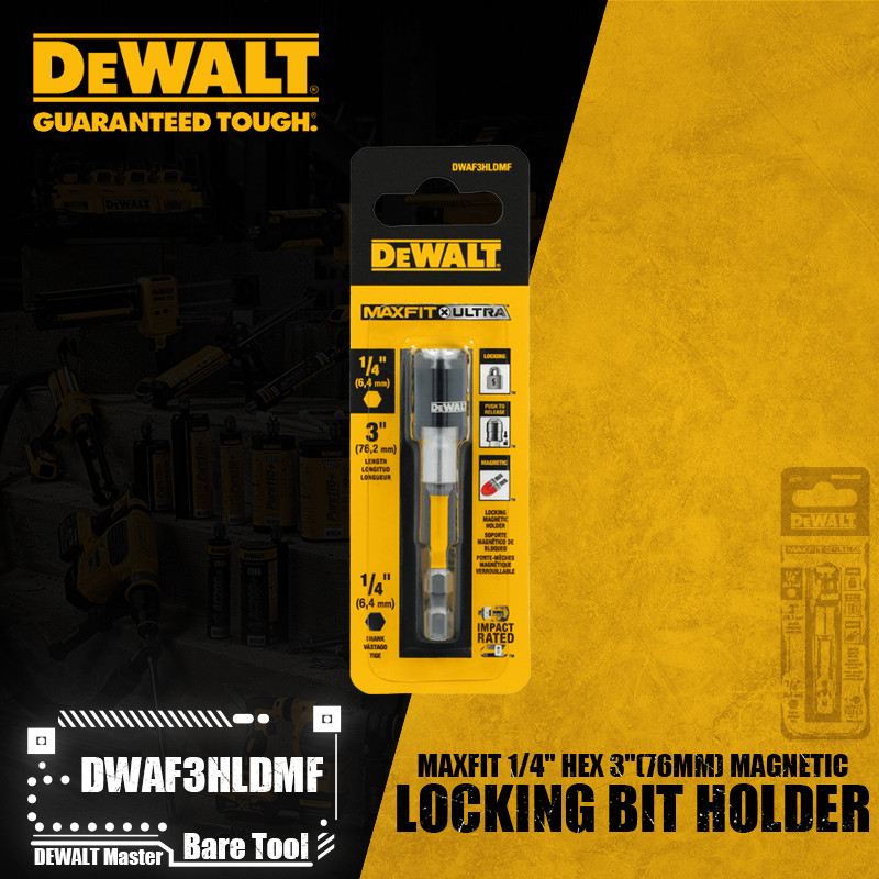DEWALT DWAF3HLDMF MAXFIT 1/4" Hex 3" 76MM Magnetic Locking Bit Holder ...
