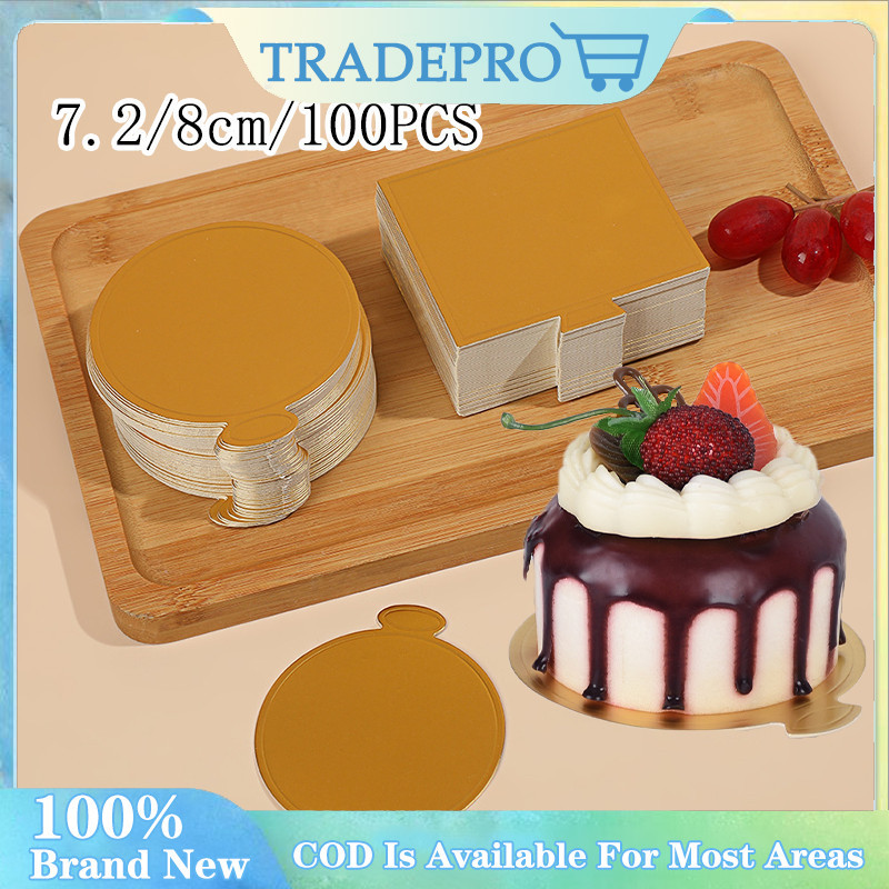 100pcs Mousse Cake Board Round/Square Mini Cake Board Gold With Handle ...