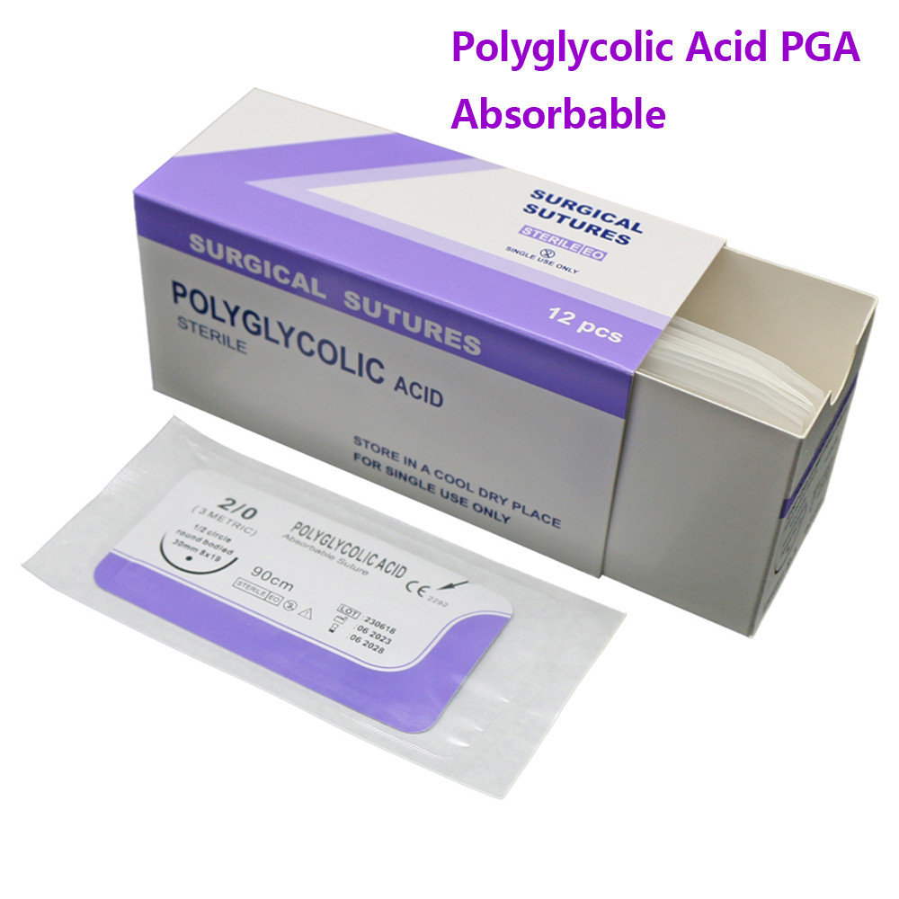 PGA 12pcs 90cm Disposable Synthetic Absorbable Surgical Suture With Needle Polyglycolic Acid PDO ...