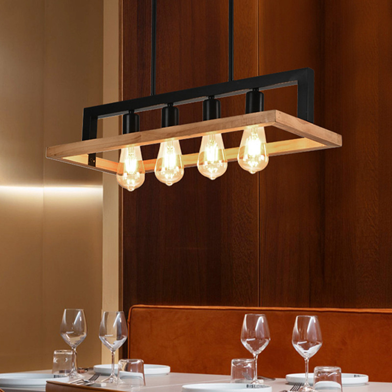 Retro Iron Chandelier, Industrial Style Wooden 4-head Ceiling Lamp ...