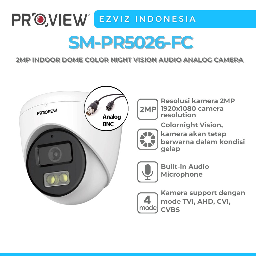 Proview SM-PR5026-FC 2MP INDOOR DOME COLOR NIGHT VISION AUDIO ANALOG ...