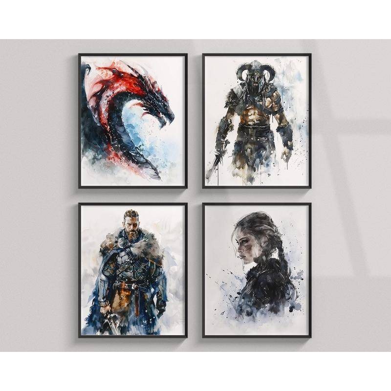 The Elder Scrolls Skyrim Posters Watercolor Prints Video Game Poster ...