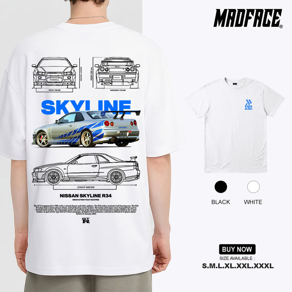 Cars Tee -1999 Nissan Skyline GT-R R34 -Street Fashion Clothing Men's ...
