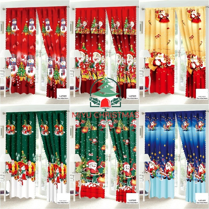 COD Christmas Decor Curtain Sale Kurtina Red Green Blue Curtains Window ...