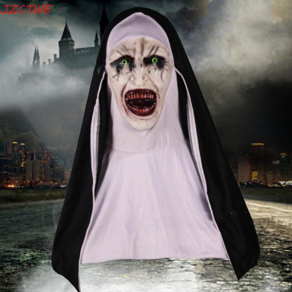 JZCTWE Horror Nun Latex Mask, Bloody Ghost Face Halloween Nun Mask ...