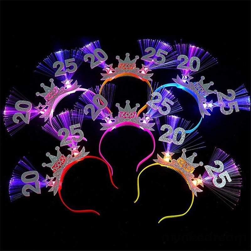1PC 2025 Happy New Year LED Light Up Headband Bow Crown Hair Hoop ...