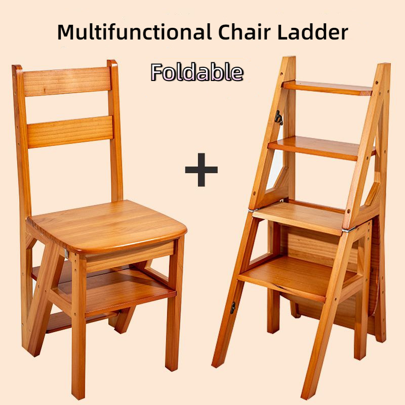 Solid Wood Folding Chairs Ladders Chairs Dual-use Indoor Climbing Steps ...