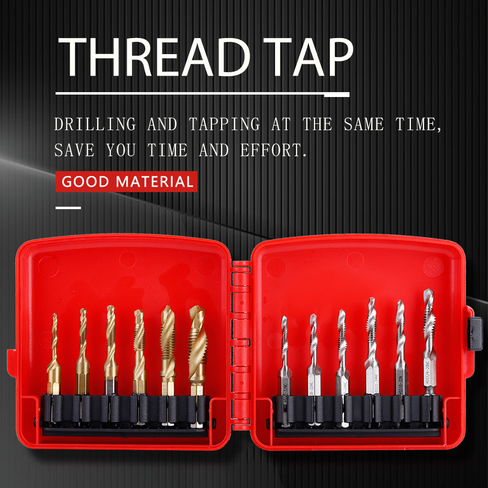 12x M3-M10 Hex Shank Plated HSS Screw Thread &Inch Tap Drill Bit ...