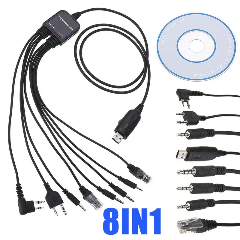 8 in 1 USB Programming Cable Cord For Motorola Baofeng Kenwood HT Radio ...