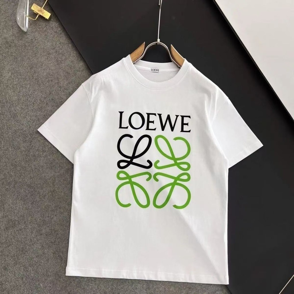 LOEWE8745 Pure Cotton New Style Printed Letter T-Shirt Men Women Casual ...
