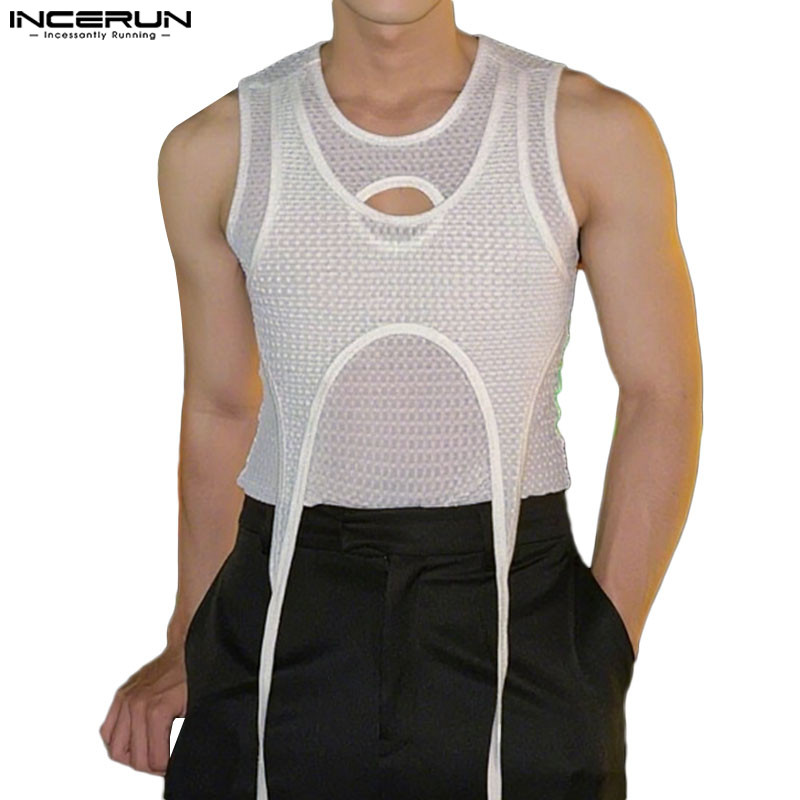 INCERUN Men Vintage Stylish Design Crew Neck Double Layered Texture ...