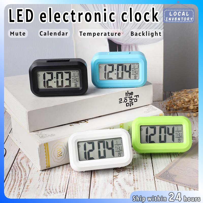 LED Digital Display Mini Electronic Clock Simple Clock Silent Backlight ...