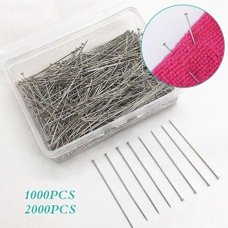 2000Pcs 26mm Straight Pins Silver Sewing Pins Solid Headed Steel Pin ...