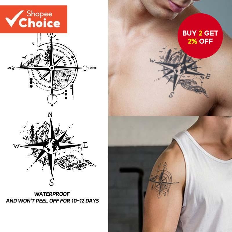 Mountain and Compass Temporary Tattoo Stickers Waterproof Lasting 1-2 ...