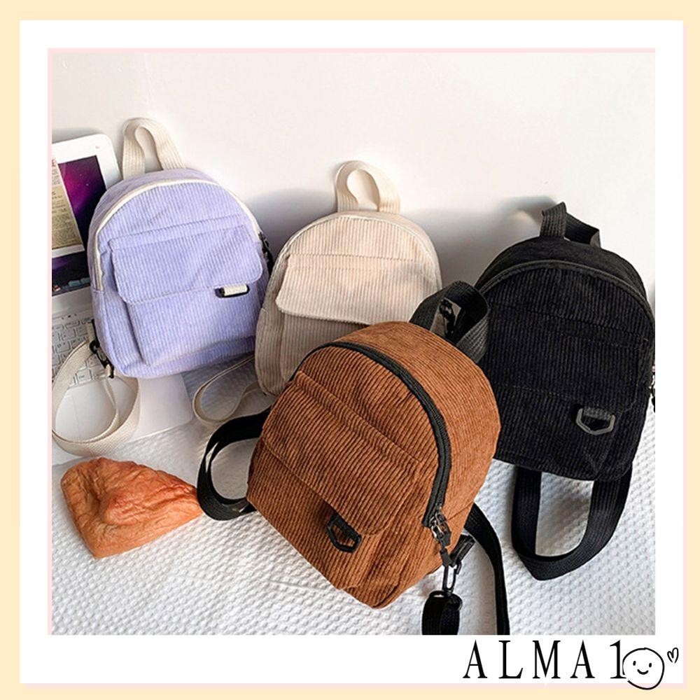 ALMA Mini Backpack Fashion Corduroy Small Traveling Backpacks | Shopee ...