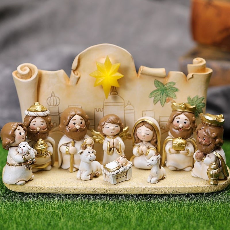 Christmas Holy Family Statue Belen Set Nativity With Light Scene Set ...