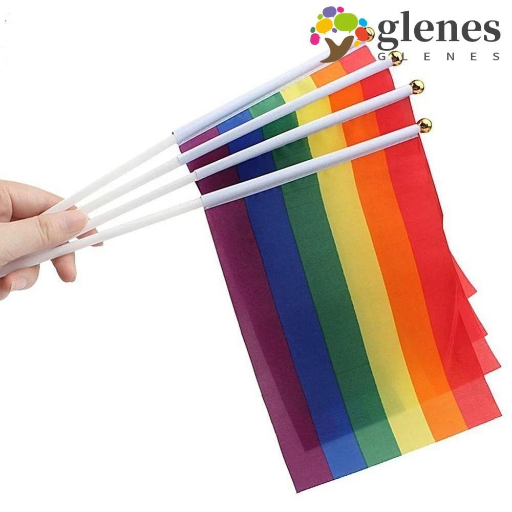 GLENES 10Pcs Rainbow Flags, LGBT Rainbow Rainbow Hand Flag ...