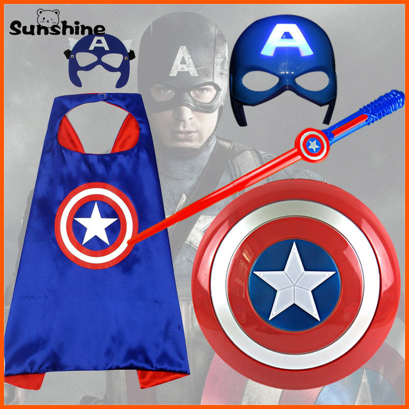 Superhero Cape Captain America Shield Costume Children Halloween Mask ...