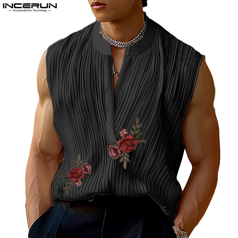 INCERUN Men Korean Pleated Patchwork Three-Dimensional Flower Design ...