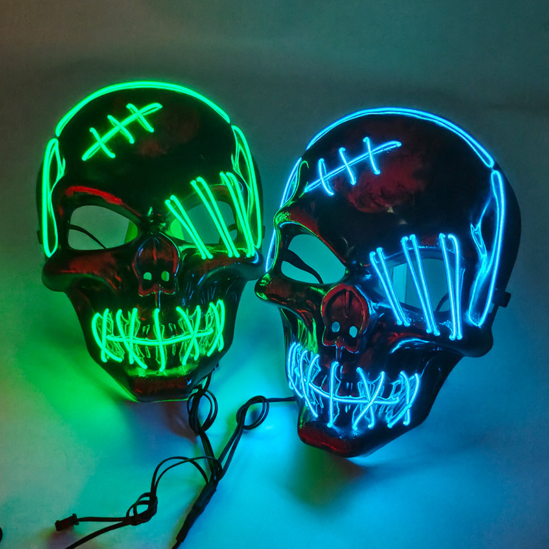 Halloween Horror Luminous LED Skull Mask Glowing Scary Mask Neon Light ...