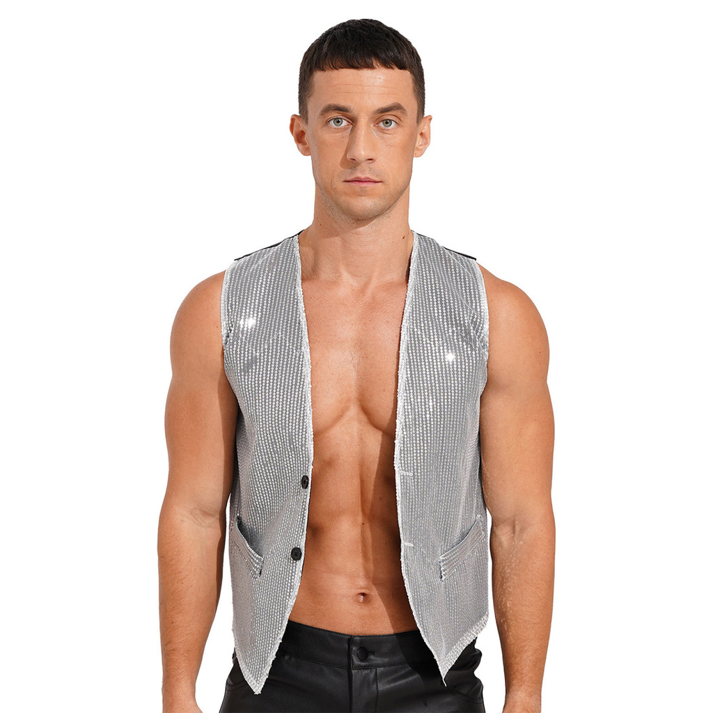 Men Women Shiny Sequin Vest Wedding Waistcoat for Rave Nightclub Dance ...