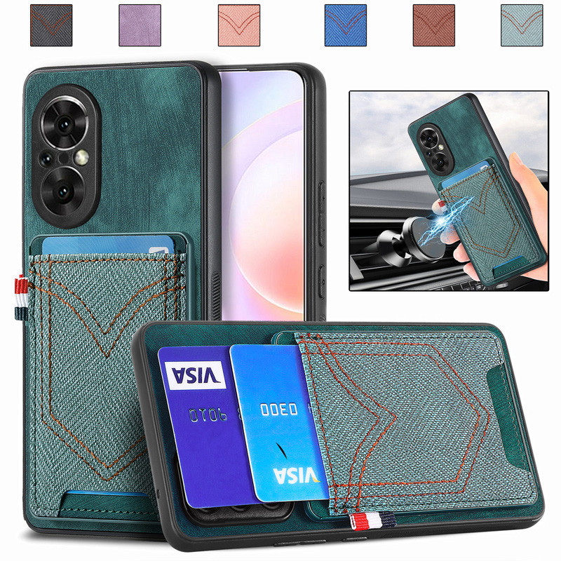 Back Wallet Case Huawei Honor 200 100 90 80 70 60 50 V40 SE Nova 8 Lite Pro Matte Denim Card ...