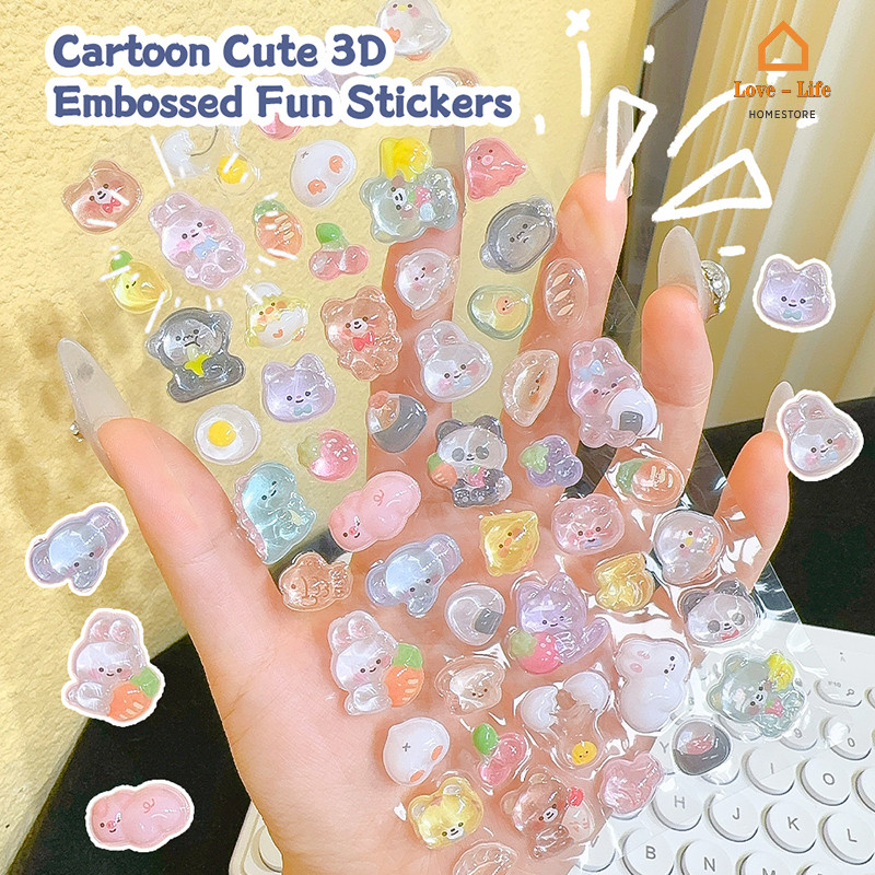 Mini Lovely Transparent Cartoon Animal Relief Decal - Three-dimensional ...