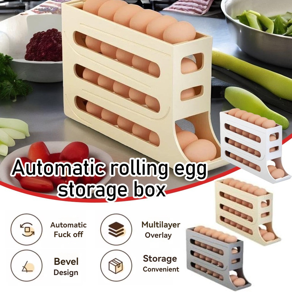 4 Tier Kitchen Egg Tray Refrigerator Egg Organizer Drop Proof Automatic ...