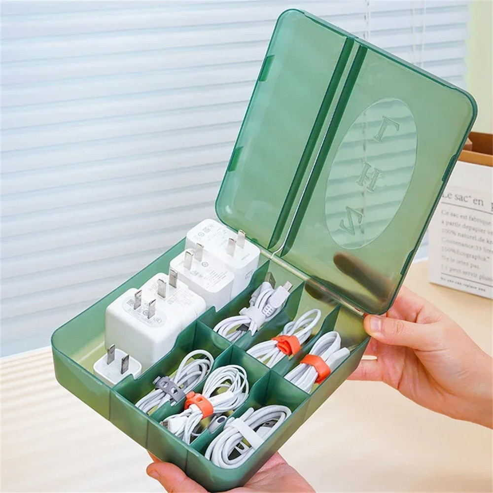 Plastic Cable Organizer Box with Ties, 2 Compartments Charge Cable USB ...