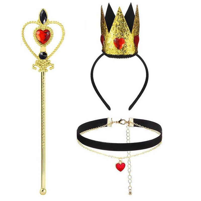 Golden Crown Halloween Cosplay Red Peach Queen Necklace Magic Wand Set ...