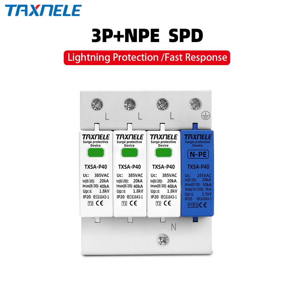 AC SPD 3P+NPE 40KA385V 275V House Surge Protector Protective Low ...