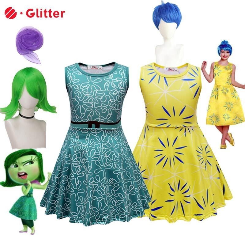 Movie Inside Out 2 Disgust Joy Cosplay Costume for Kids Girl Yellow ...