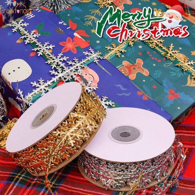 10M/Roll Christmas Glitter Gold Snowflake Lace Trim Ribbons Crafts for ...